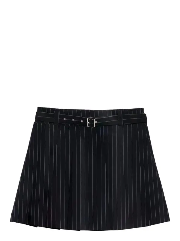 TOUT A COUP Striped Pleated Skirt With Detachable Belt - Blue