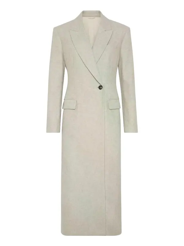 Brunello Cucinelli Double-breasted Wool Coat With Monili Detail - Neutrals