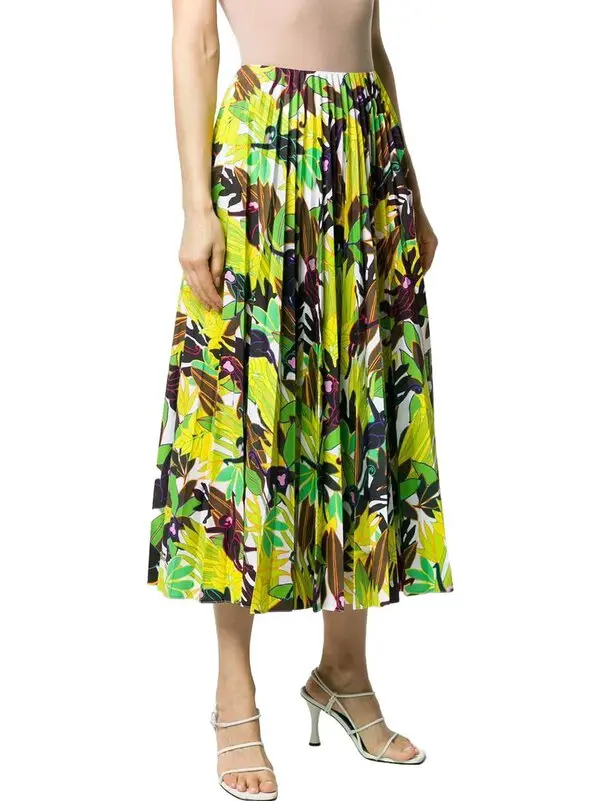 Valentino Garavani Monkey Forest Pleated Midi Skirt - Green