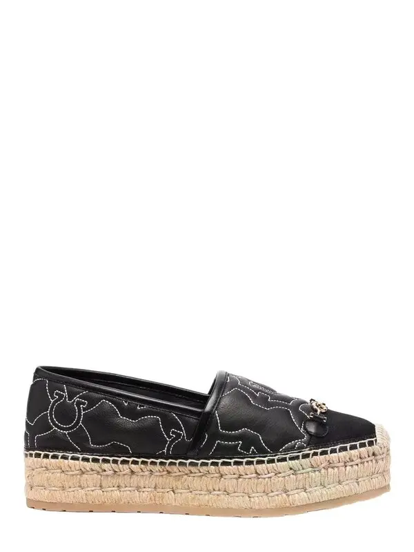 FERRAGAMO Gancini Logo Embroidered Espadrilles - Black