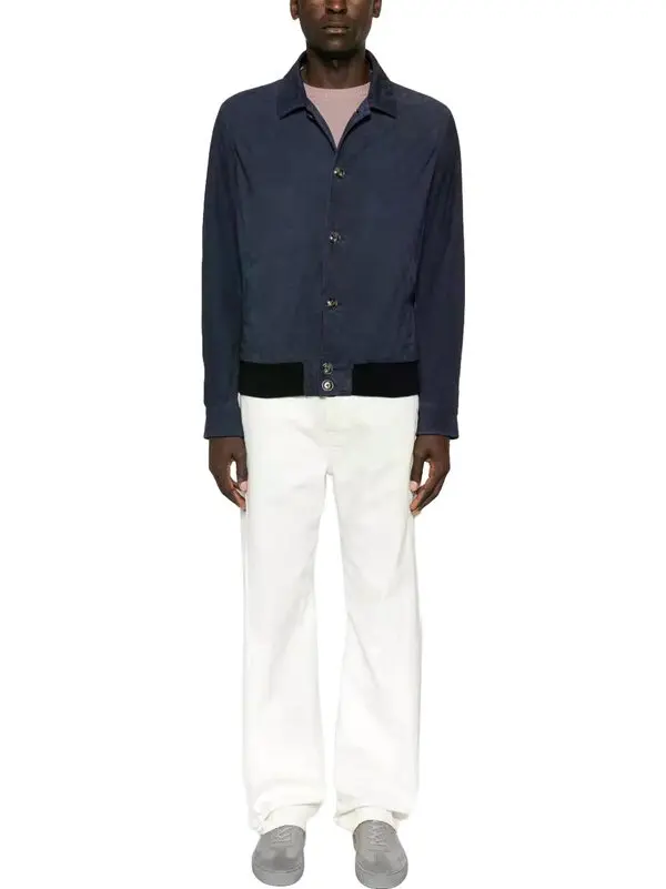 BARBA NAPOLI Spread-collar Suede Jacket - Blue