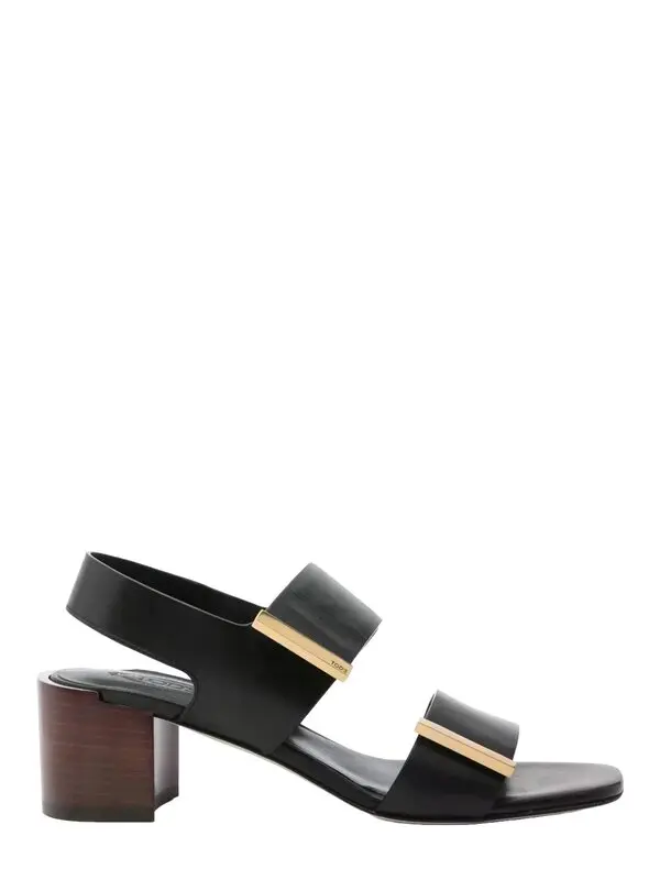 TOD'S Black Leather Block Heel Sandals - B999 Black