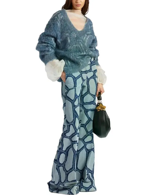 GENNY Mohair Blend Animal Pattern Pullover - Blue