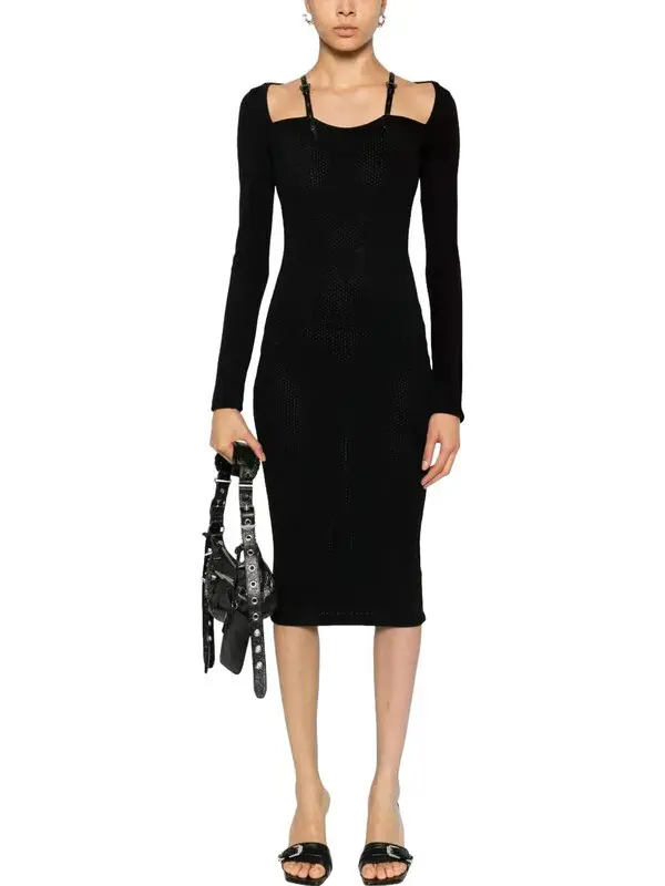Versace Pointelle Knit Midi Dress With Baroque Buckles - Black