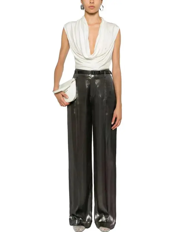 Ralph Lauren Acklie Pleated Wide-leg Trousers - Silver