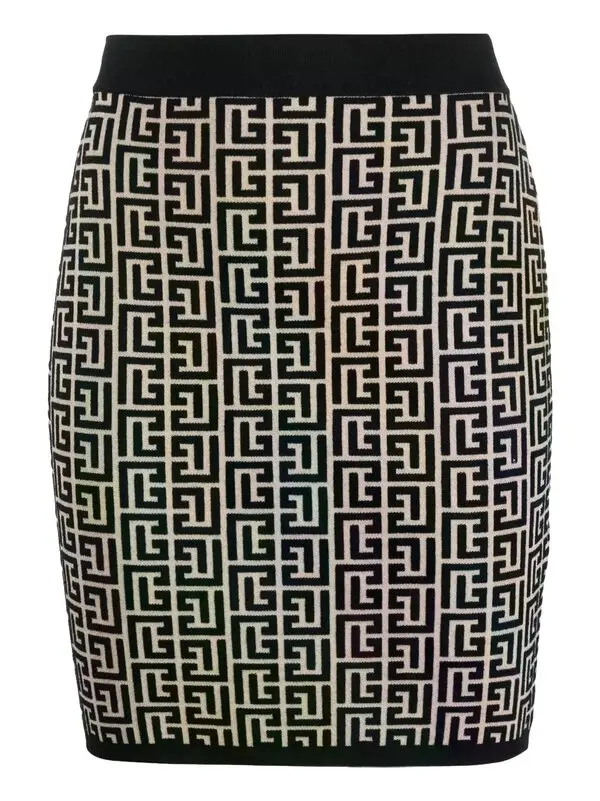 Balmain Monogram Jacquard Miniskirt - Black