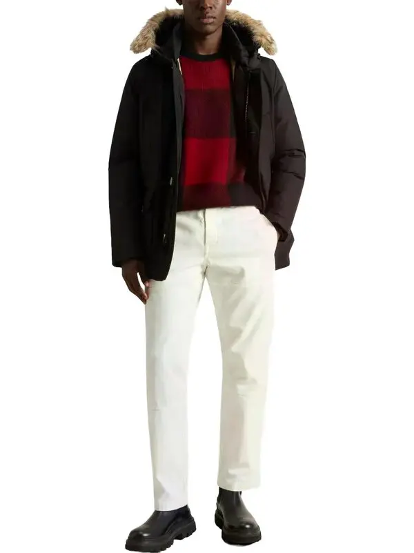 Woolrich Virgin Wool Check Pattern Crew Neck Sweater - Red
