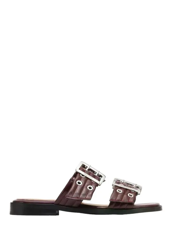 GANNI Leather Double Buckle Sandals - Red