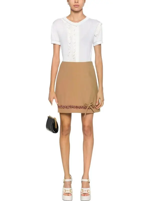 Viktor & Rolf Faux-pearl Embellished A-line Mini Skirt - Brown