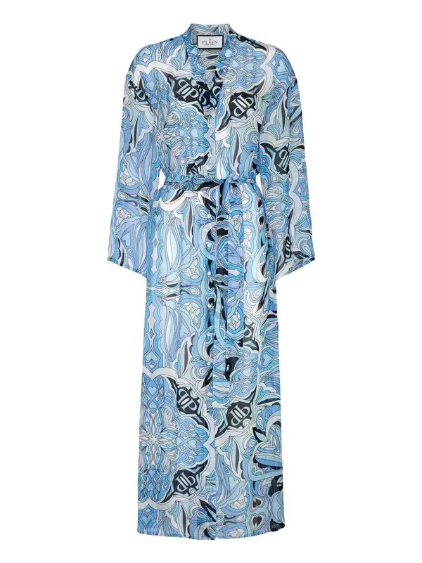 Philipp Plein Graphic Print Silk Kaftan Dress - Blue