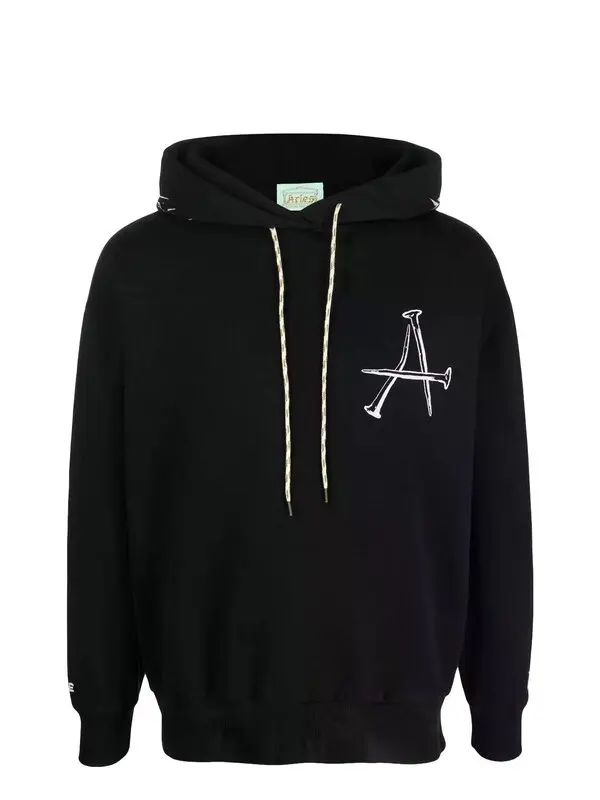 Aries Graphic Print Drawstring Hoodie - Black