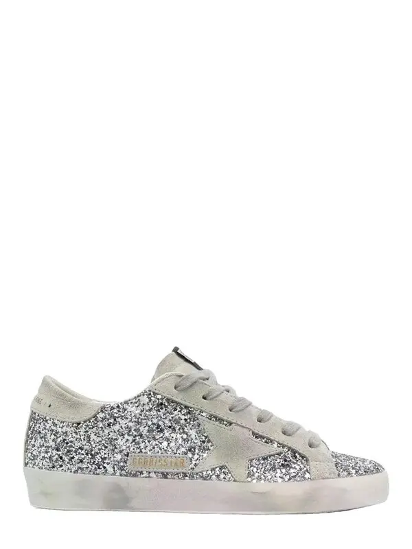 GOLDEN GOOSE Super-star Glitter Lace Up Sneakers - Silver