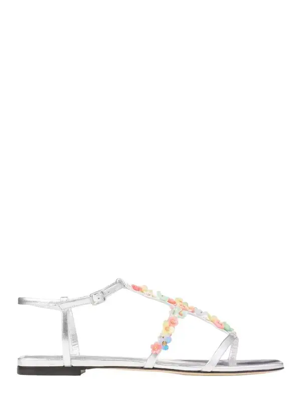 JIMMY CHOO Gwyn/daisy -tone Sandals With Floral Embellishments - Silver