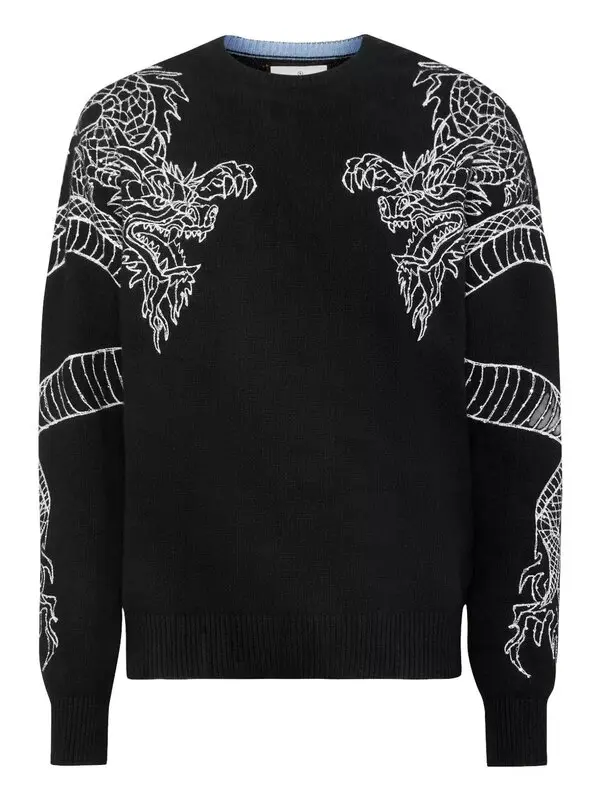 Philipp Plein Dragon Embroidered Wool Jumper - Black