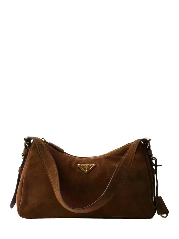 Prada Medium Aimée Shoulder Bag In Suede - Brown