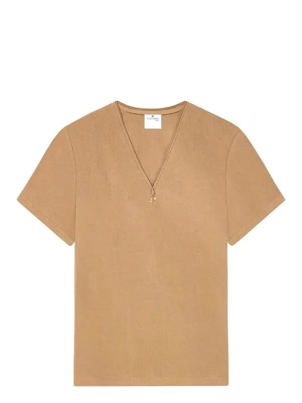 COURREGES Logo-embroidered Cotton-blend T-shirt - Neutrals