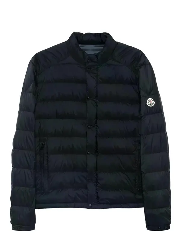 Moncler Quilted Down Jacket With Logo Patch - Blue
