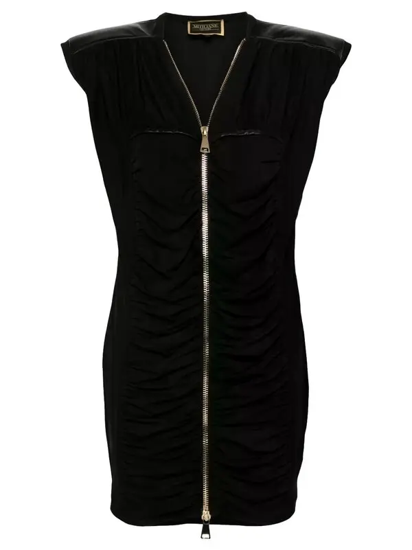 MITILIANE COUTURE Sleeveless V-neck T-shirt With Leather Trim - Black