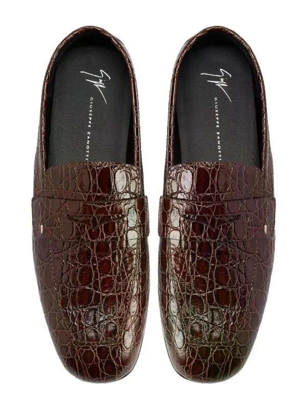 GIUSEPPE ZANOTTI Cristophe Crocodile-embossed Loafers - Brown
