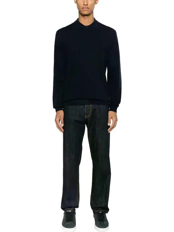 Orlebar Brown Bruno Longsleeved Cashmere Polo Shirt - Blue