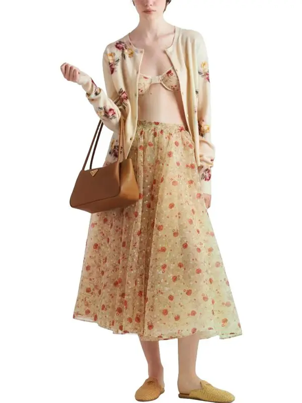 Prada Printed Nylonette Midi Skirt - Red