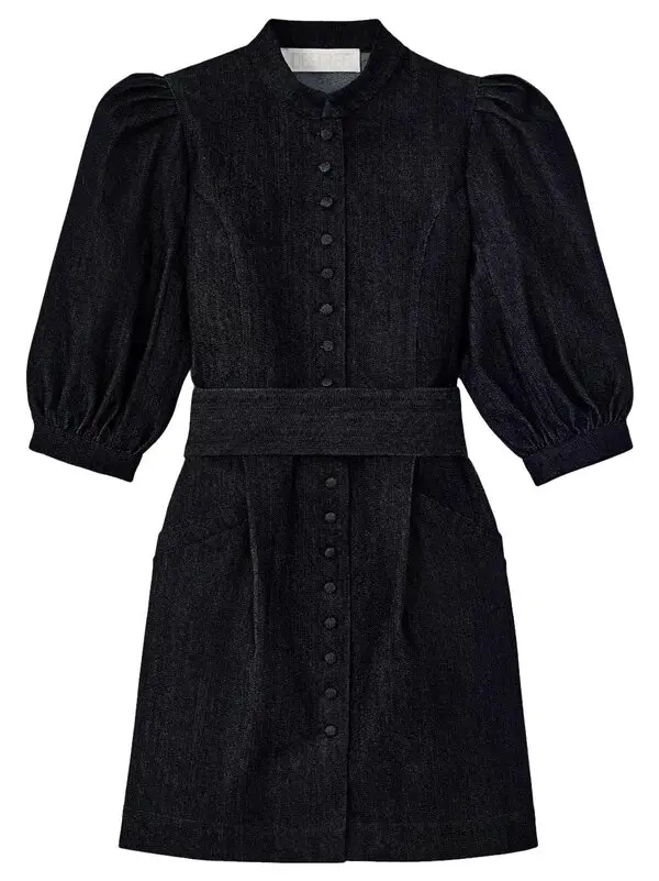 DESTREE Puff Sleeve Button-up Denim Dress - Blue