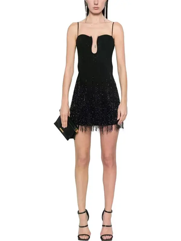 NISSA Embellished Fringe Mini Dress - Black