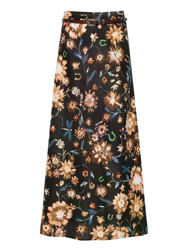 Dorothee Schumacher Floral-print Linen Midi Skirt - Black