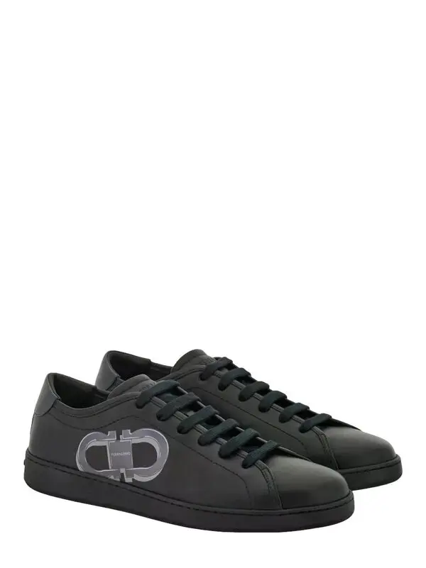 FERRAGAMO Double Gancini Leather Sneakers - Black