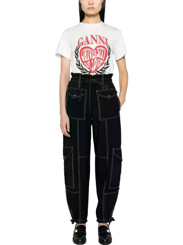 GANNI Paperbag-waist Cargo Trousers With Contrast Stitching - Black