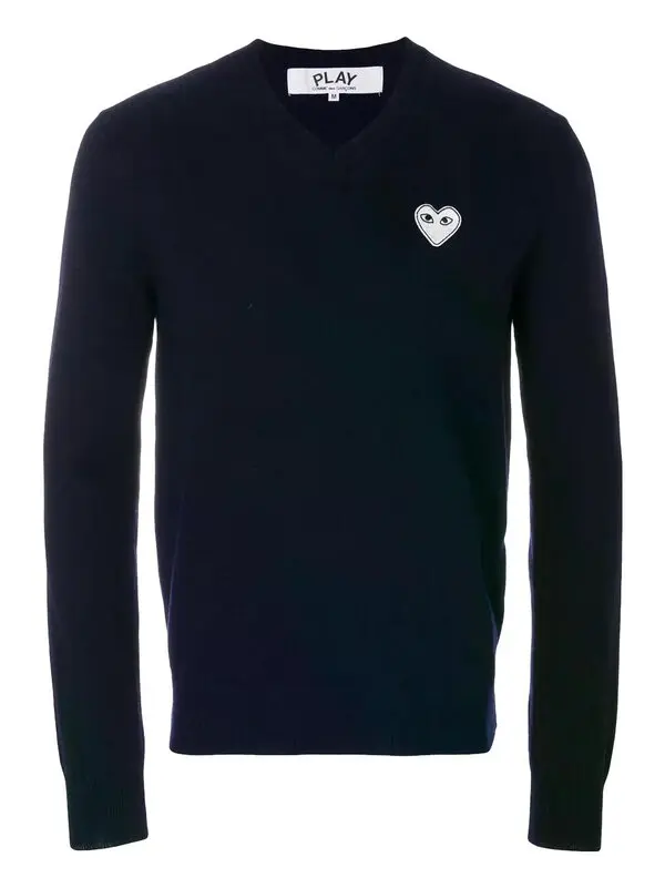 Play Comme Des Garcon Navy V-neck Jumper - Blue