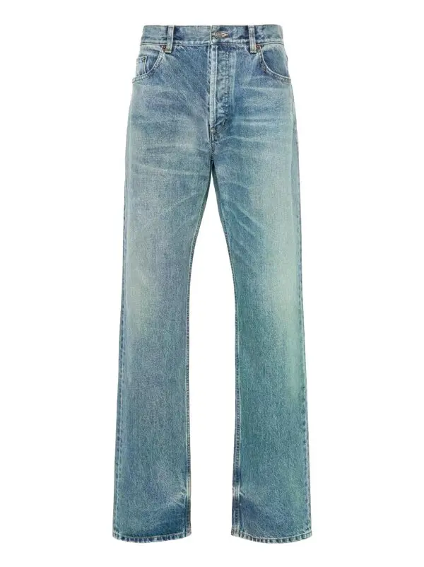 Saint Laurent Stonewashed Distressed Straight Leg Jeans - Blue