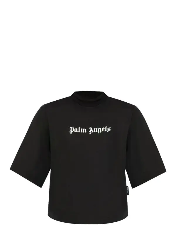 Palm Angels Logo Print Mock Neck T-shirt - Black