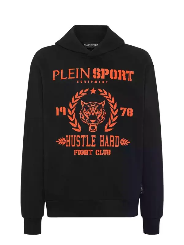 PLEIN SPORT Logo Print Cotton Blend Hoodie - Black