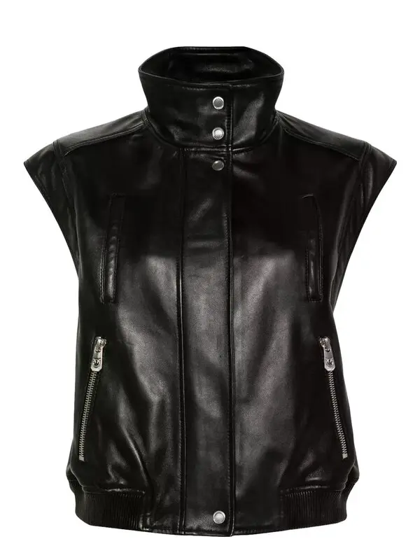 Pinko Leather Biker Gilet - Black