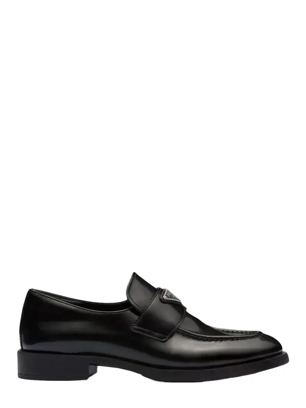 Prada Brushed Leather Loafers With Enamelled Triangle Logo - Black