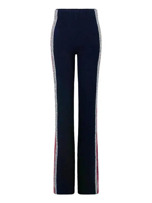 Rabanne Knitted Flared Trousers With Contrasting Stripe Detail - Blue
