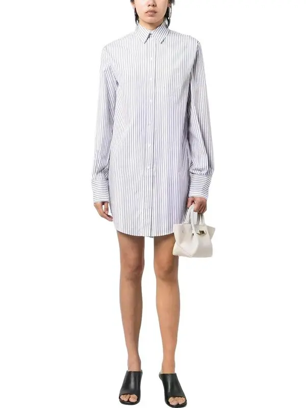 SA SU PHI Striped Silk Shirt Dress - Blue