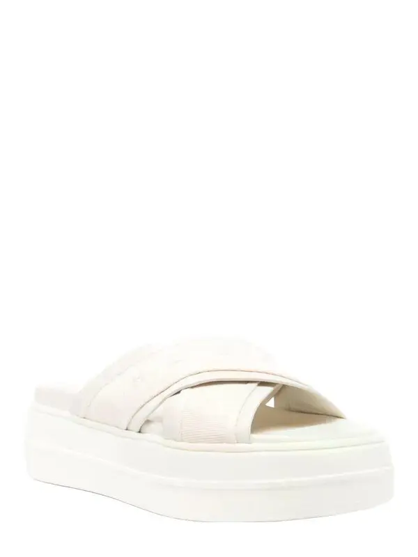 Hogan Ecru Jacquard Logo Motif Flatform Sandals - Neutrals