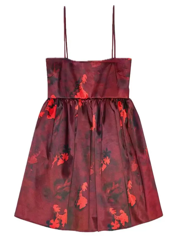 GANNI Printed Satin Mini Dress - Red