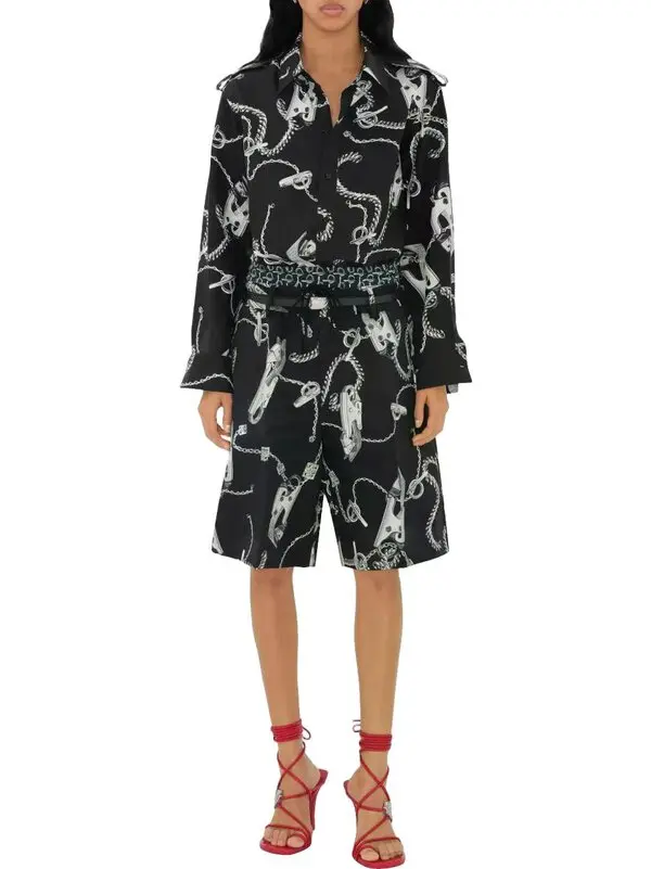 Burberry Chain Link Print Pleated Shorts - Silver