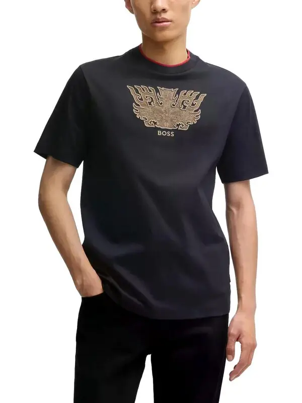 BOSS Logo-embroidered T-shirt - Black