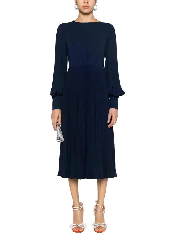 NISSA Pleated Midi Dress With Bishop Sleeves - Blue