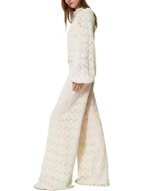 TWINSET Macramé Palazzo Trousers - Neutrals