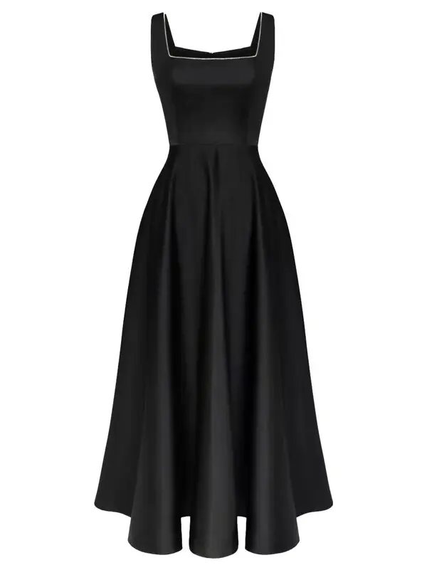 POST MERIDIEM Decorated-bodice Midi Dress - Black