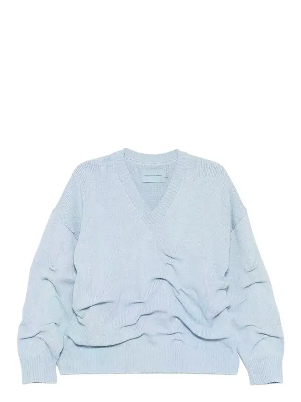 ACHILLES ION GABRIEL Cotton Jumper With V-neck And Drop Shoulder - Blue