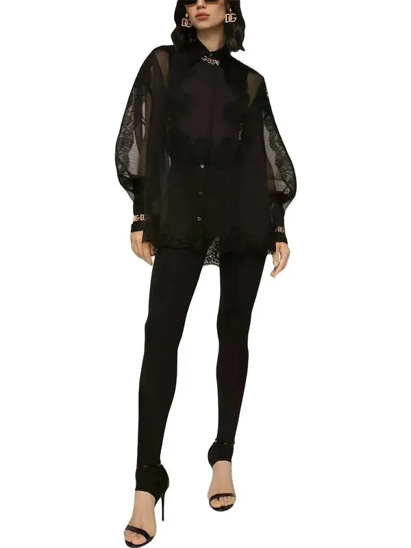 Dolce & Gabbana Lace-trimmed Organza Shirt - Black