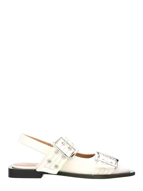 GANNI Buckled Pointed-toe Ballerina Shoes - Neutrals