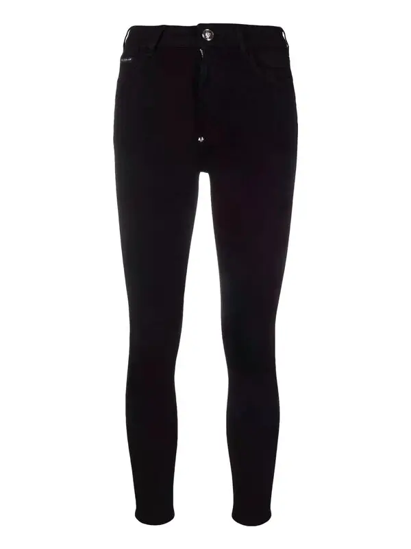 Philipp Plein Cotton Blend Logo Appliqué Skinny Jeans - Black