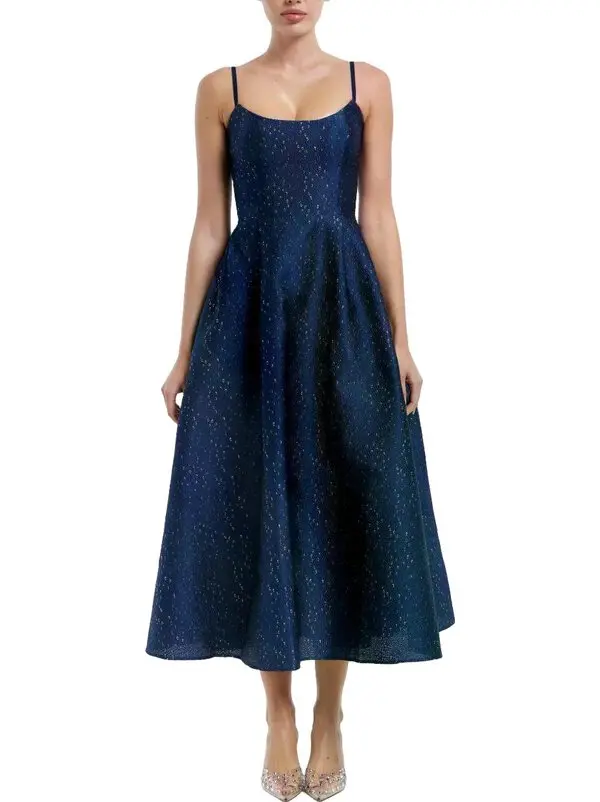 POST MERIDIEM Jacquard Corset-bustier Midi Dress - Blue